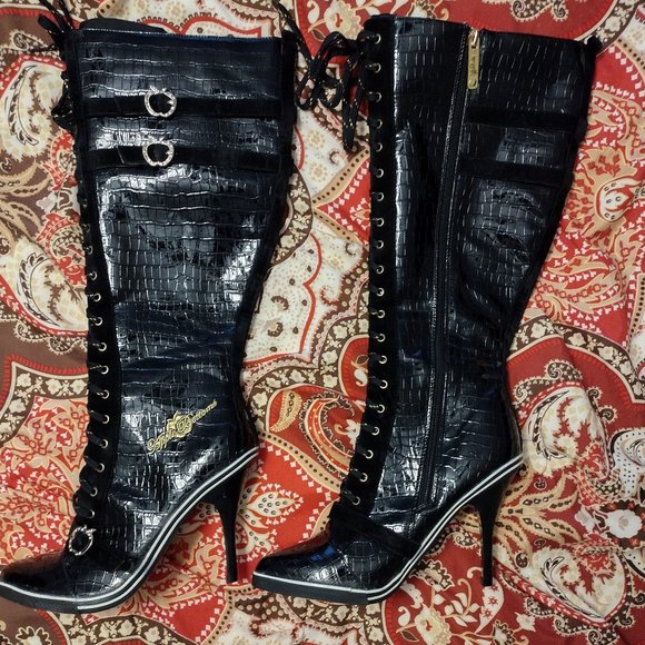 Apple Bottoms | Shoes | Apple Bottom Knee High Patent Leather Lace Up ...